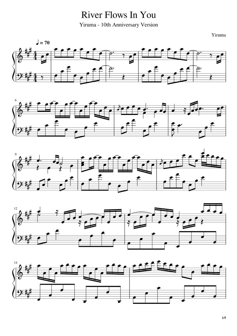 Yiruma, River Flows in You Piano Sheet Music - eSheetMusics.com