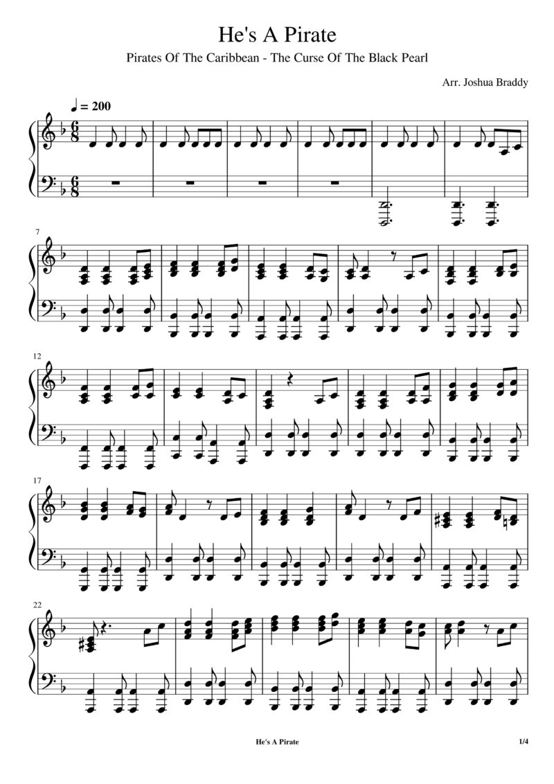 He's A Pirate Intermediate Piano Sheet Music - eSheetMusics.com