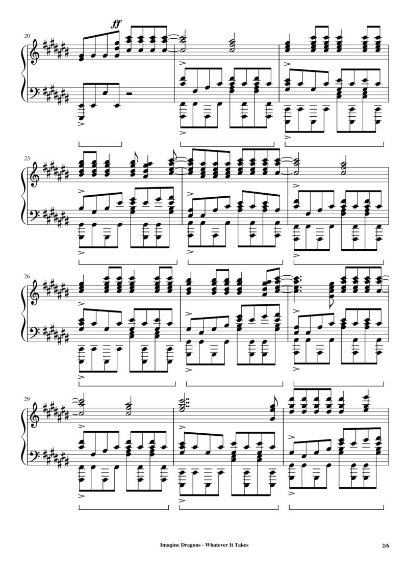 Imagine Dragons, Whatever It Takes Piano - eSheetMusics.com