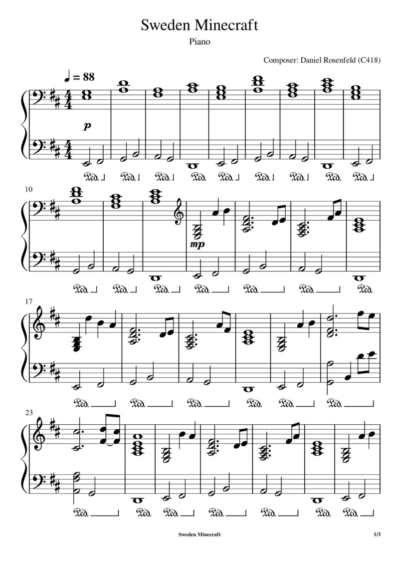 Sweden Minecraft Piano Sheet Music - eSheetMusics.com