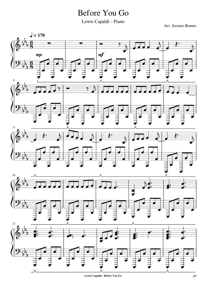 Lewis Capaldi, Before You Go Piano Sheet Music - eSheetMusics.com