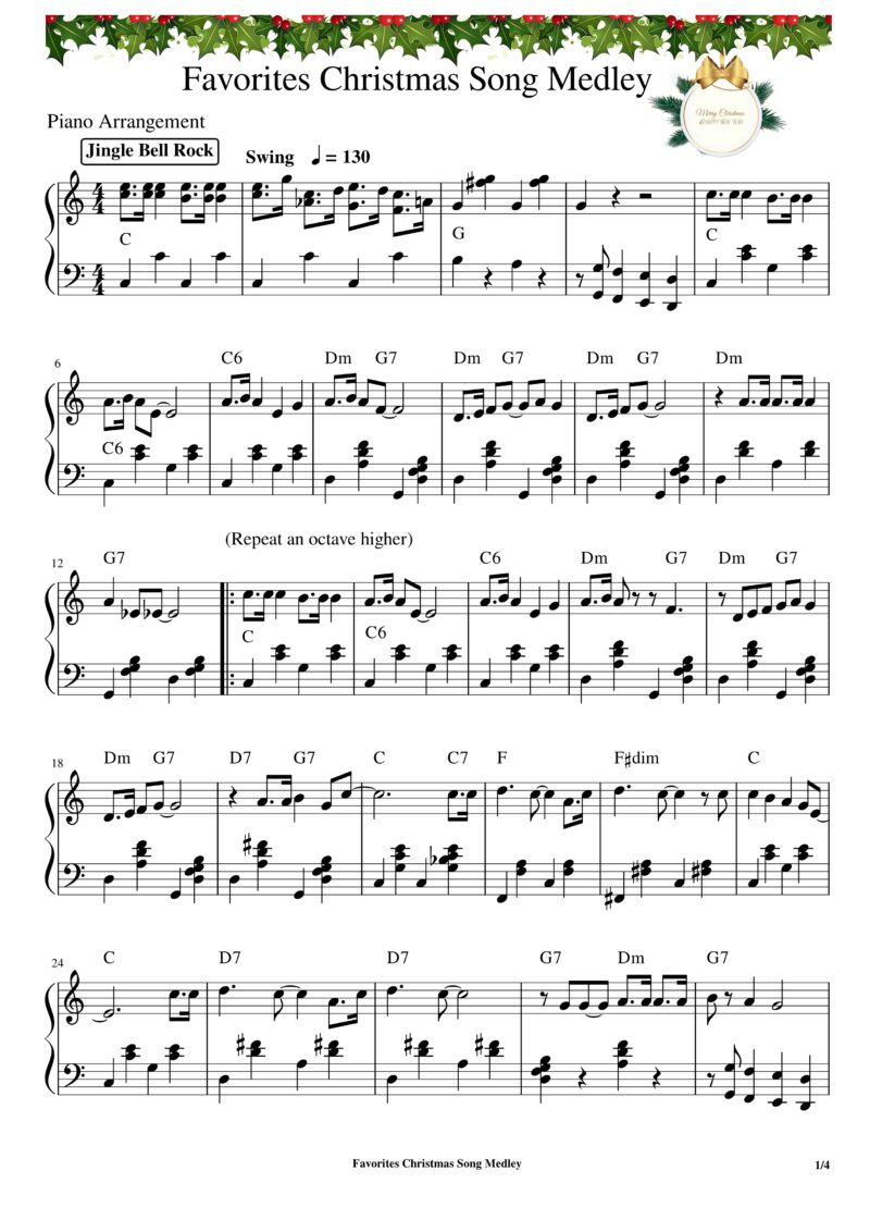 Favorites Christmas Song Medley Piano Sheet Music - eSheetMusics.com