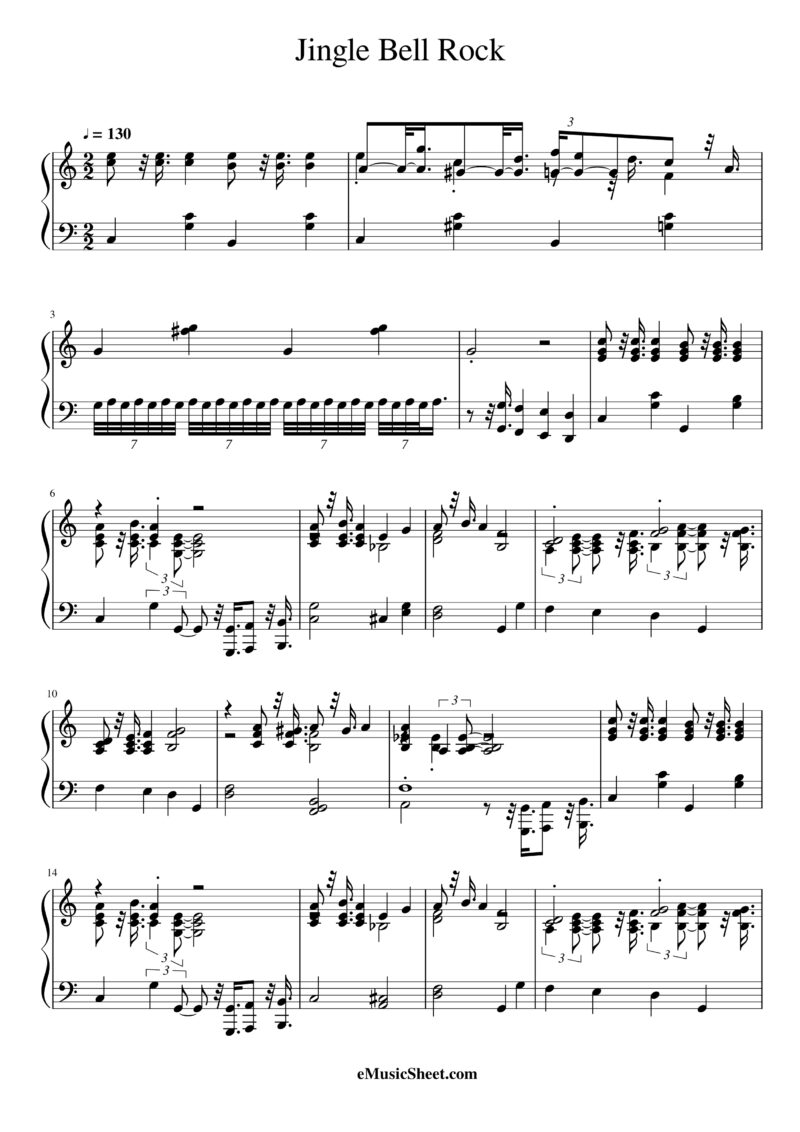 Christmas, Jingle Bell Rock Piano Sheet Music - eSheetMusics.com