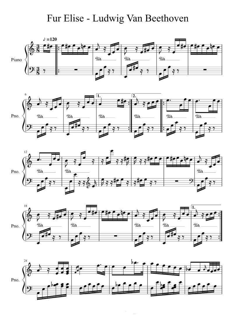 Ludwig van Beethoven, Fur Elise Piano Sheet Music - eSheetMusics.com
