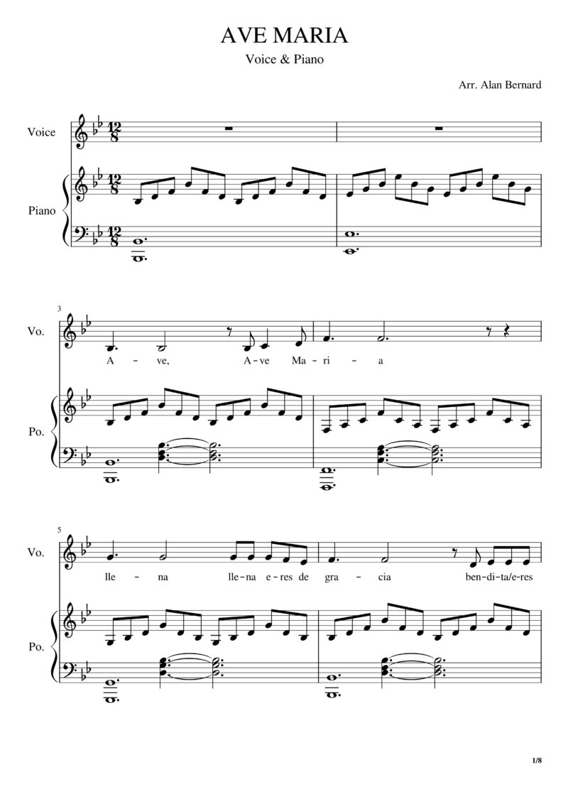 Ave Maria For Piano And Voice Sheet Music - eSheetMusics.com